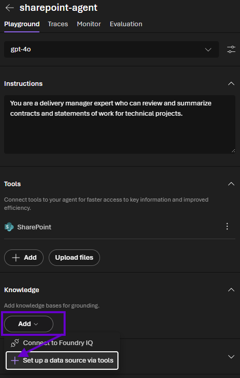 Microsoft Foundry: SharePoint Knowledge Integration - Azure AI Search Tool